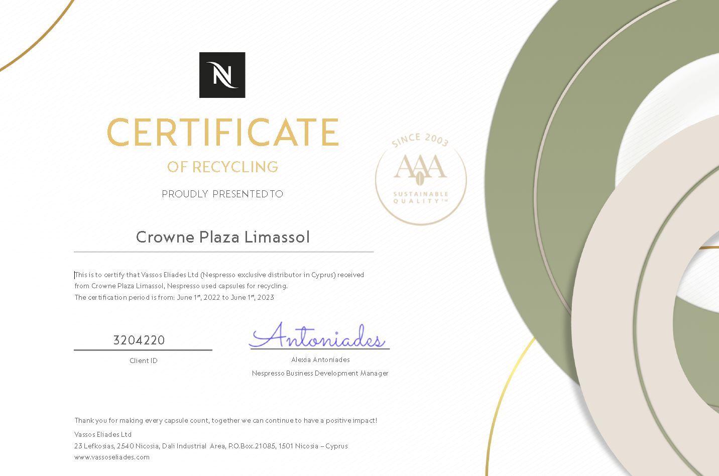 Sustainability - Crowne Plaza Limassol